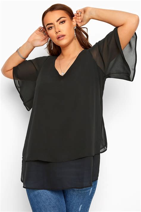 Black Chiffon Layered Top Yours Clothing