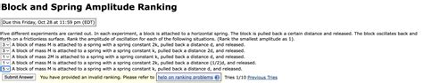 Solved Block And Spring Amplitude Ranking Forth On A