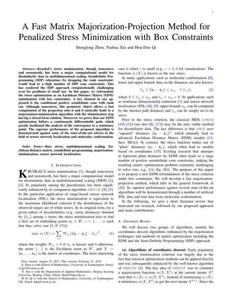Pdf A Fast Matrix Majorization Projection Method For Penalized Stress Minimization With Box
