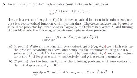 5 an optimization problem with equality constraints