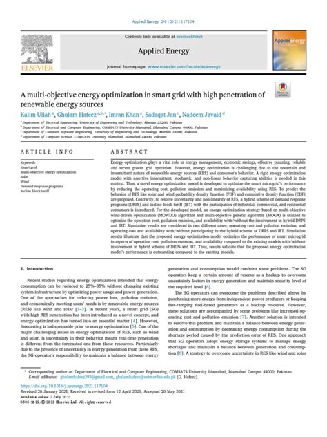 A Multi Objective Energy Optimization In Smart Grid With High Penetration Of Renewable Energy