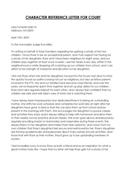 Character Reference Letter For Court 14 Effective Samples