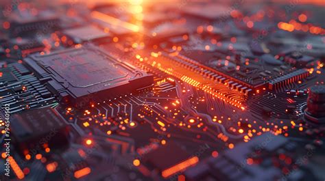 Futuristic Digital Circuit Board With Glowing Circuit Traces Electronic Components A Symbol Of