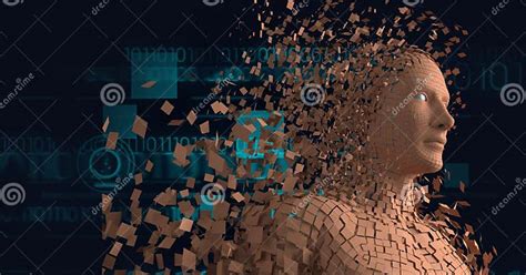 Composition Of Exploding Human Bust Formed With Orange Particles Digital Elements And Binary