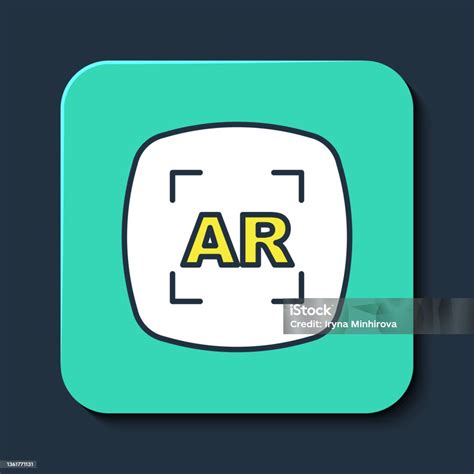 파란색 배경에 격리된 윤곽선 증강 현실 Ar 아이콘 가상 미래 웨어러블 장치 청록색 스퀘어 버튼 벡터 3차원 형태에 대한 스톡 벡터 아트 및 기타 이미지 Istock