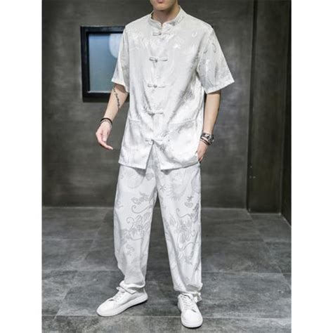 中國風冰絲套裝男士復古風唐裝夏季寬松改良漢服中山裝兩件套男 襯衫 Etmall東森購物網