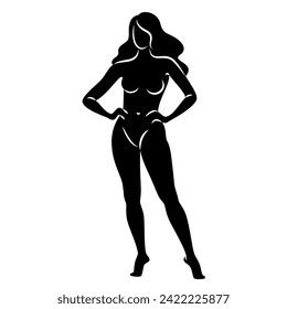 Silhouette Nice Lady She Standing Girl Stock Vector Royalty Free