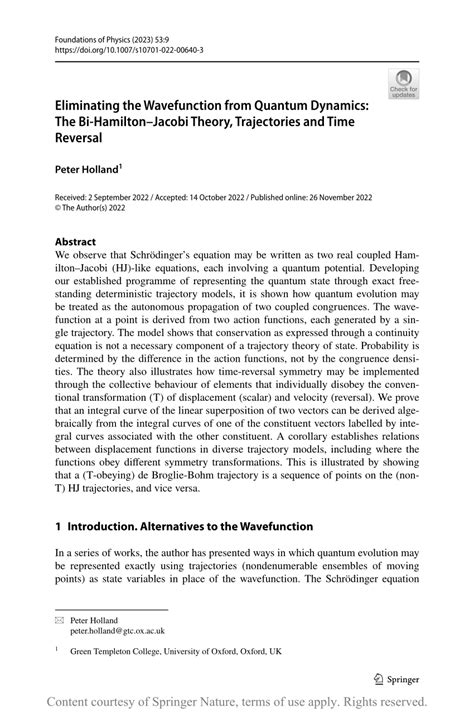 Pdf Eliminating The Wavefunction From Quantum Dynamics The Bi