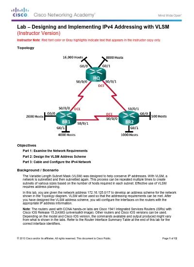Lab Designing And Implementing Ipv4 Addressing With Vlsm