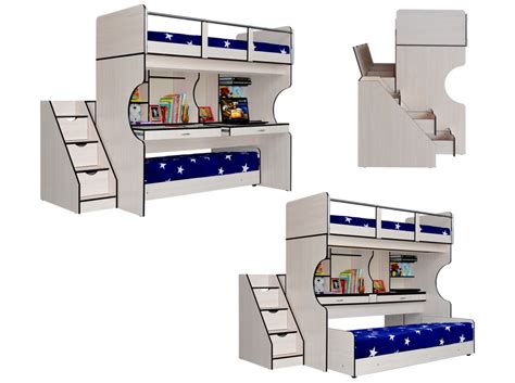 Детская кровать двухъярусная с выдвижным столом 86 фото