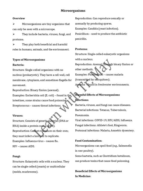 Igcse Human Biology Microorganisms Notes Pdf Bacteria Infection