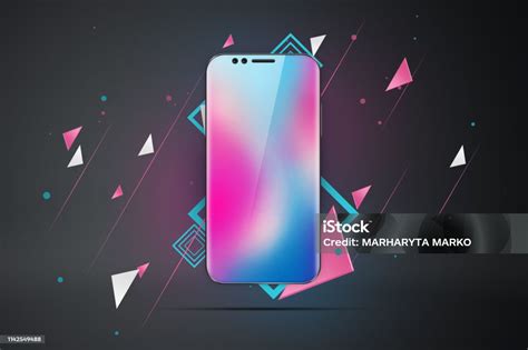 어두운 배경에 스마트 폰의 사진과 함께 현실적인 그림 디자인 스마트 폰 눈부심 레이아웃 디자인 휴대 전화의 개념입니다 추세는 2018 모형 복사 공간입니다 2018년에 대한