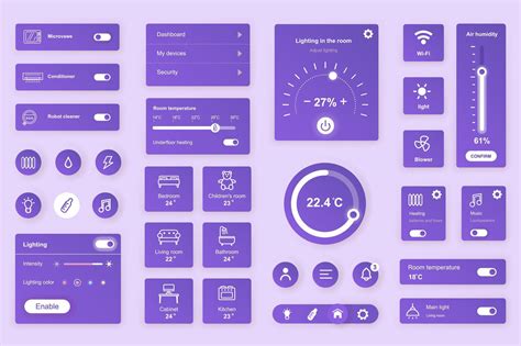 User Interface Elements Set For Smart Home Mobile App Or Web Kit Template With Hud Automation