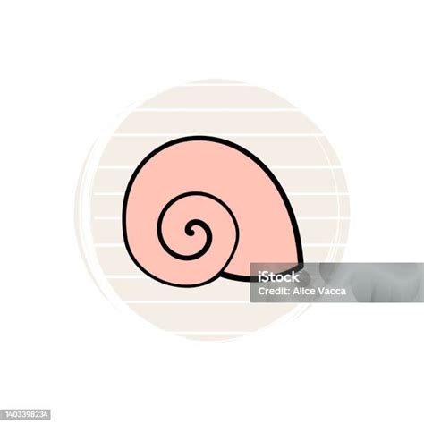 줄무늬 배경에 조개가있는 귀여운 로고 또는 아이콘 벡터 소셜 미디어 스토리 및 하이라이트를위한 서클의 일러스트 레이 션 갑각류에 대한 스톡 벡터 아트 및 기타 이미지