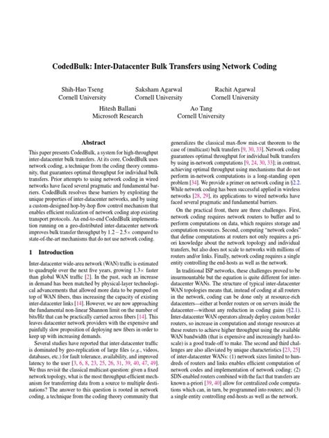 Codedbulk Inter Datacenter Bulk Transfers Using Network Coding Pdf Computer Network Routing