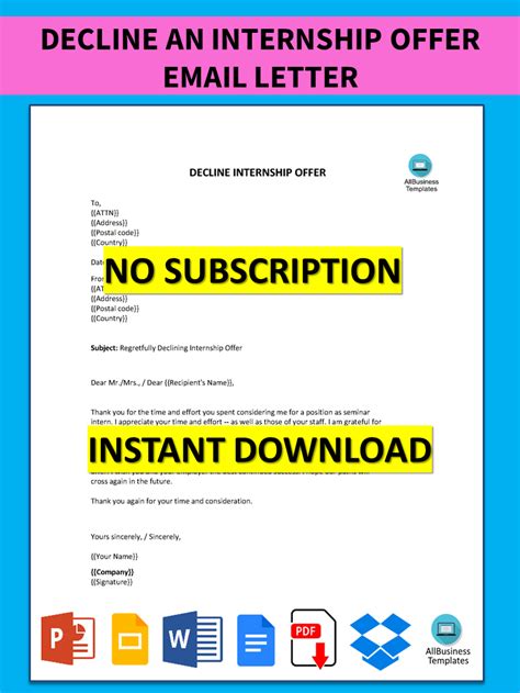 Decline An Internship Offer Email Letter Templates At