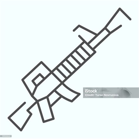 기관총 얇은 선 아이콘입니다 돌격 소총 벡터 그림 흰색에 격리 자동 무기 개요 스타일 디자인 웹 및 응용 프로그램을 위해 설계 Eps 10 10에 대한 스톡 벡터 아트 및