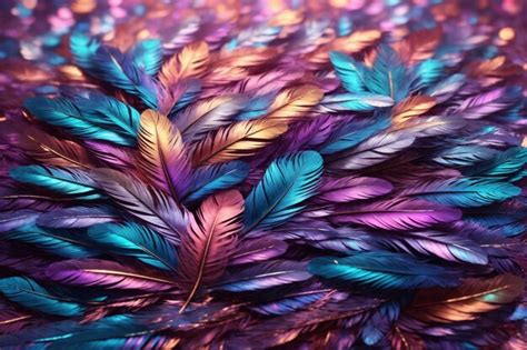 Premium Ai Image Holographic Feather Background Iridescent Feather