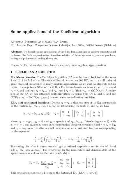 Pdf Some Applications Of The Euclidean Algorithm