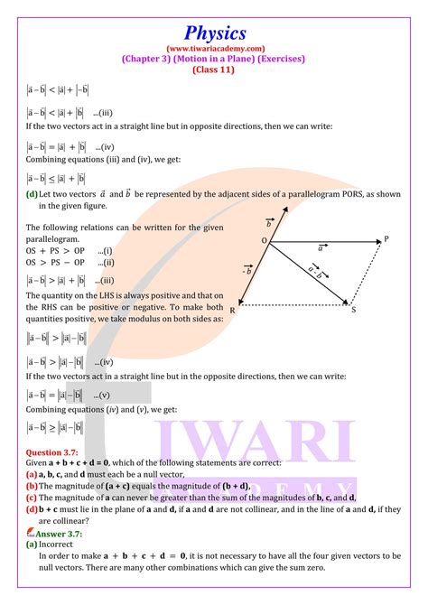 Ncert Solutions For Class 11 Physics Chapter 3 Motion In A Plane