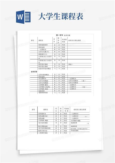 清华大学计算机科学与技术专业课程表word模板下载 编号lbgvgvxe 熊猫办公