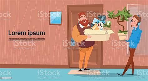 두 명의 사업가가 사무실 물건 모집 신규상자를 들고 있다 경영자에 대한 스톡 벡터 아트 및 기타 이미지 경영자 고용과 노동 기업 재무와 산업 Istock