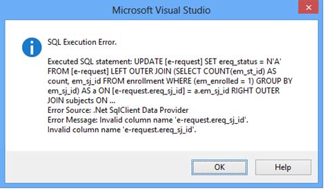 Sql Server Error In Update Sql Statement Stack Overflow