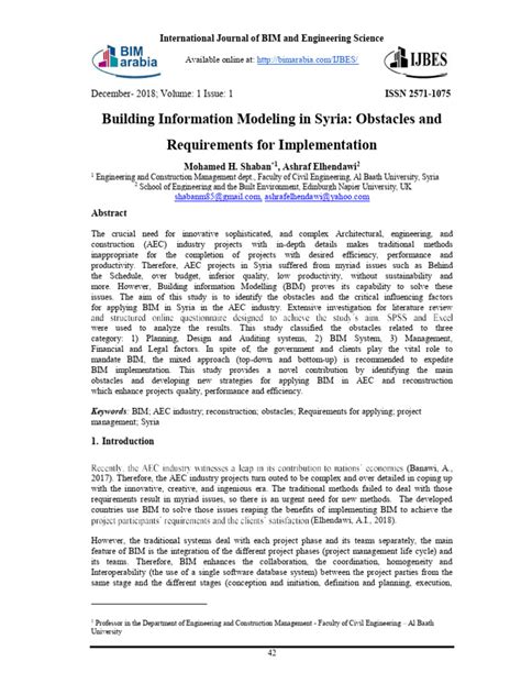 Building Information Modeling In Syria Obstacles And Requirements For