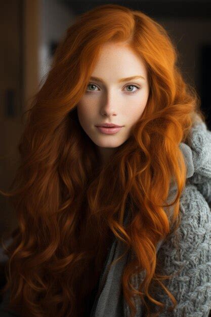 A Woman With Long Red Hair Posing For The Camera Premium Ai Generated