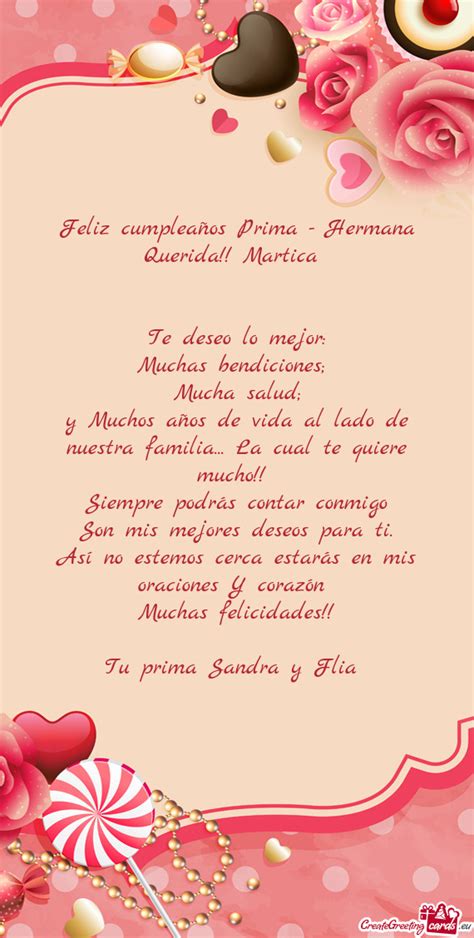 Feliz Cumpleaños Prima Hermana Querida Martica Tarjetas Gratuitas