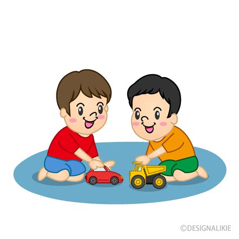 車のおもちゃで遊ぶ子供イラストのフリー素材｜イラストイメージ