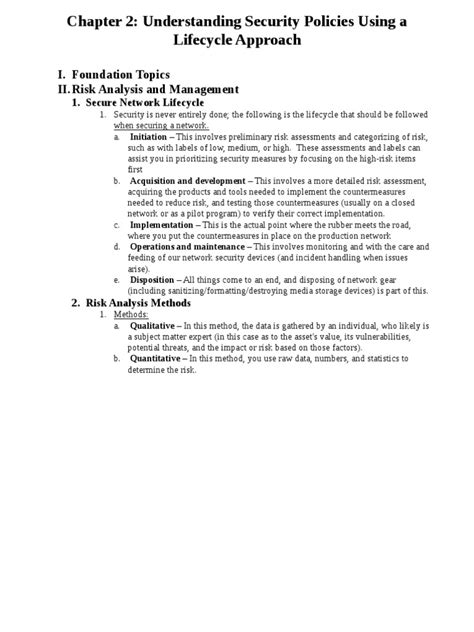 Ccna Security Ch2 Understanding Security Policies Lifecycle Approach