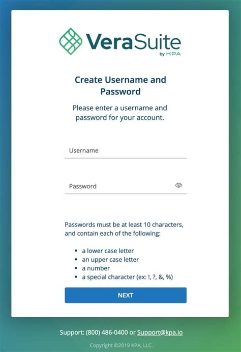 Create Username And Password Vera Suite