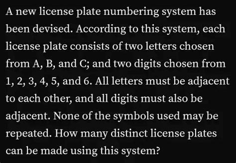 solved a new license plate numbering system has been devised according to this system each