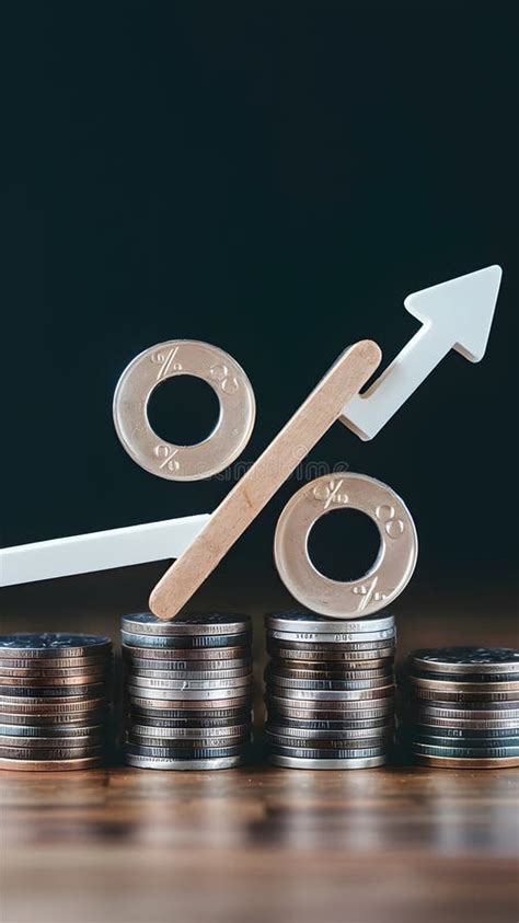 Interest Rate Concept Percent Sign With Coins And Graph Arrow Stock