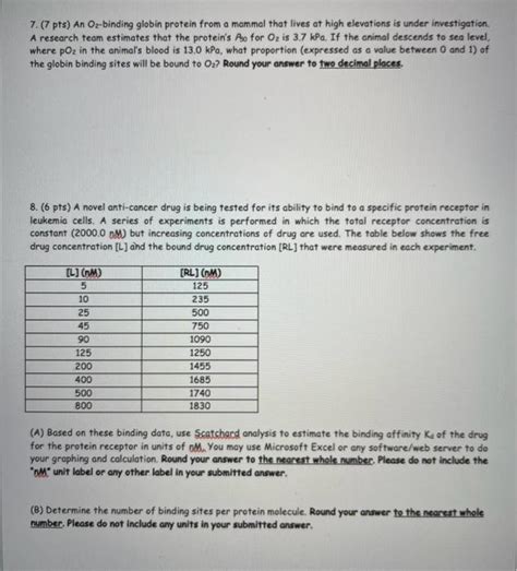 Solved 7 7 Pts An O2 Binding Globin Protein From A Mammal