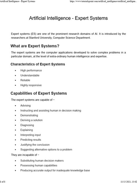 Artificial Intelligence Expert Systems Pdf Artificial