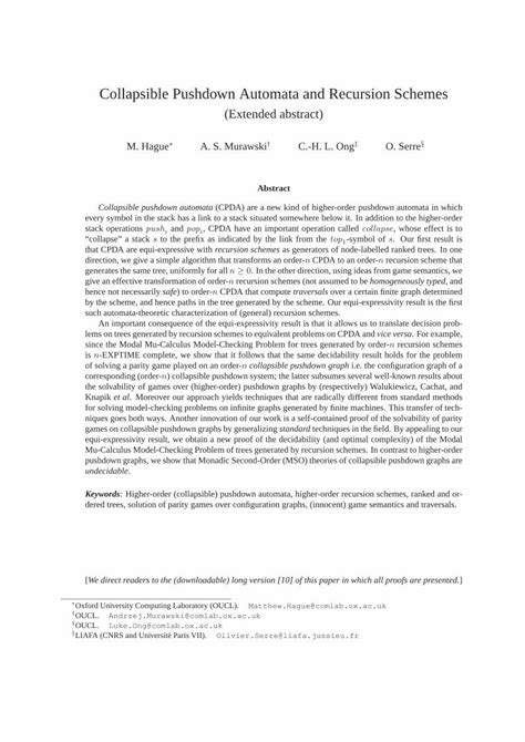 pdf collapsible pushdown automata and recursion schemes · 1 introduction higher order pushdown