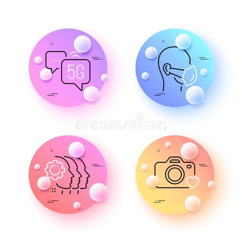 Medical Mask 5g Internet And Employees Teamwork Minimal Line Icons For Web Application