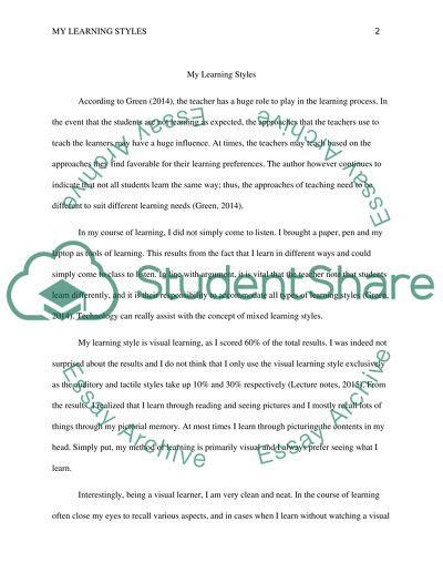 My Learning Styles Assignment Example Topics And Well Written Essays Words