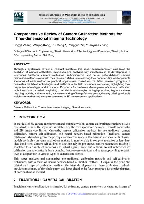 Pdf Comprehensive Review Of Camera Calibration Methods For Three Dimensional Imaging Technology