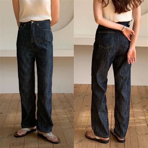 입따 Ipdda 입따 하이웨스트 여름 생지 쿨 썸머 데님 Pants 일자핏 린넨 느낌 진청 청바지