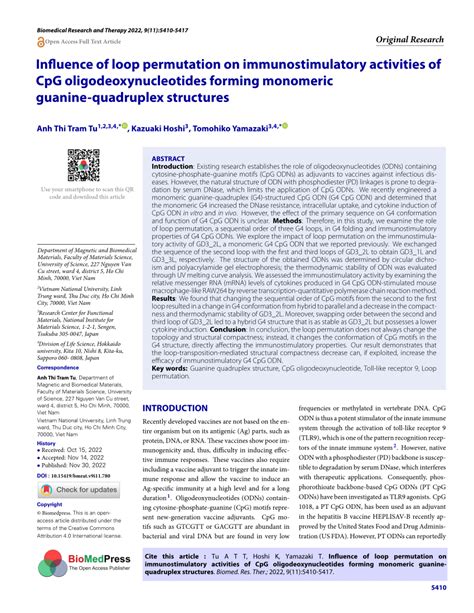 Pdf Influence Of Loop Permutation On Immunostimulatory Activities Of