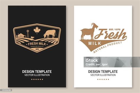 낙농 신선한 우유만 벡터 전단지 브로셔 배너 소 염소 및 농장 실루엣이있는 포스터 디자인 유제품 및 우유 농장 사업을위한 템플릿 상점 시장 포장 및 메뉴 건강한 생활방식에