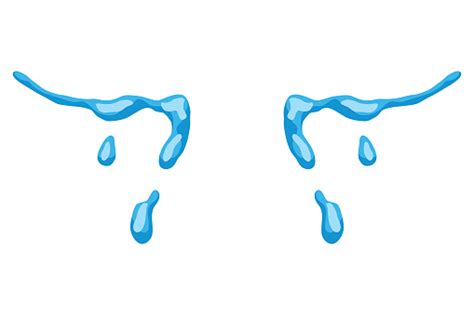 만화 눈물 방울 아이콘입니다 슬픔의 울음소리 눈물의 물방울 우는 액체 떨어지는 푸른 물방울 슬픔에 잠긴 캐릭터 울음 표현을 위한 격리된 벡터입니다 젖은 슬픔 물방울 가공의