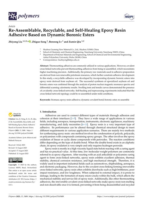Pdf Re Assemblable Recyclable And Self Healing Epoxy Resin Adhesive Based On Dynamic Boronic