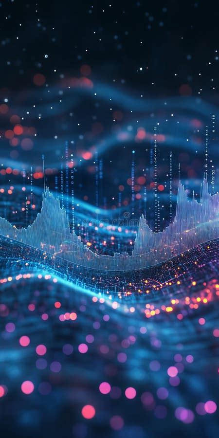 Futuristic Data Visualization With Glowing Abstract Patterns In Technology Scene Stock