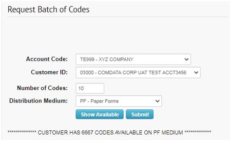 Request Batch Of Codes Comdata Resource Center