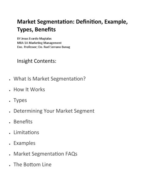 Market Segmentation For Compilation Pdf Market Segmentation Marketing