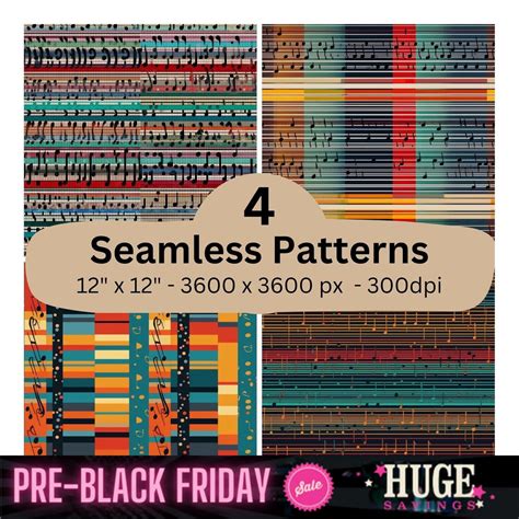 Musical Notes Seamless Design Patterns Set Of 2 12x12 Etsy